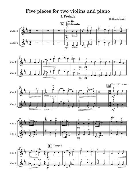 Five Pieces For Two Violins And Piano Partitura Y Partes Pdf