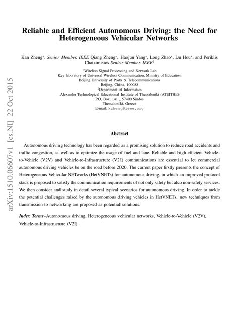 Pdf Reliable And Efficient Autonomous Driving The Need For Heterogeneous Vehicular Networks