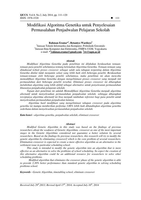 Pdf Modifikasi Algoritma Genetika Untuk Penyelesaian Permasalahan