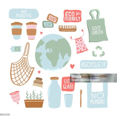 녹색으로 이동 지구를 저장 제로 폐기물 웹 배너 에코 라이프 스타일 팁 인포 그래픽 지구의 날 에코 월드 손으로 그린 귀여운 행성 지구와 다양한 에코 개체 손으로 그린 컬러