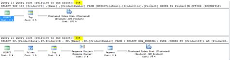 Sql Server Performance Comparison Of Top Vs Row Number