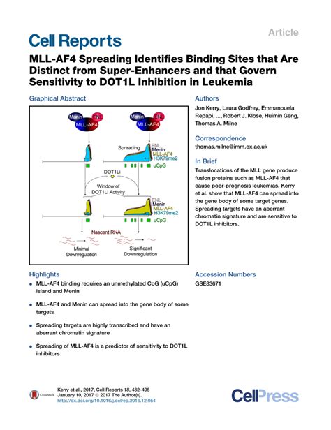 Pdf Mll Af4 Spreading Identifies Binding Sites That Are Distinct From