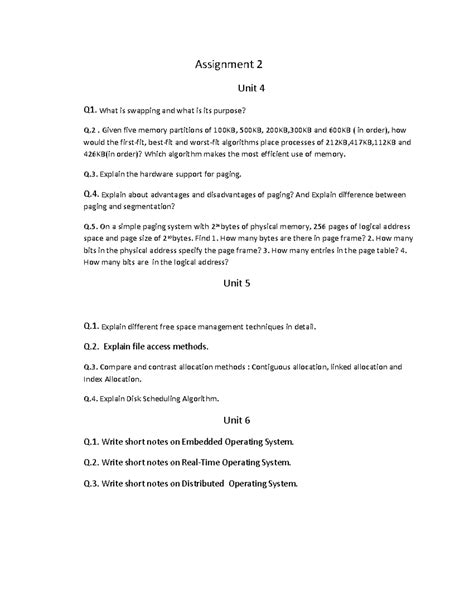 Operating System Assignment 2 Memory Management And File Techniques