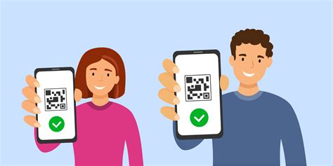 Man And Woman With Qr Code On Smartphone Screen In Hand 4104742 Vector Art At Vecteezy