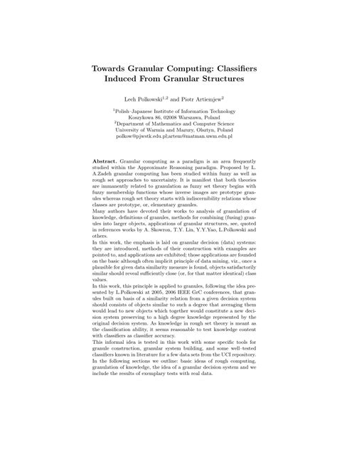 Pdf Towards Granular Computing Classifiers Induced From Granular