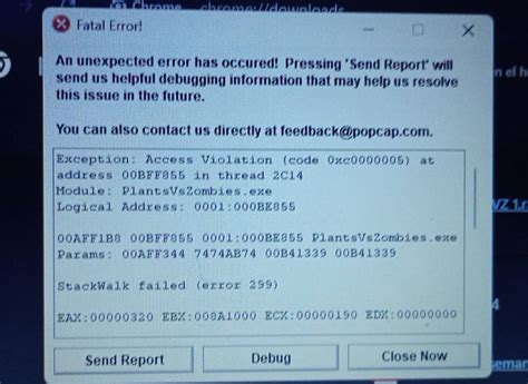 Fatal Error An Unexpected Error Has Occured Pressing Send Report