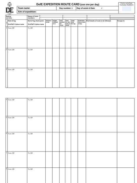 Blank Route Card For Printing Pdf