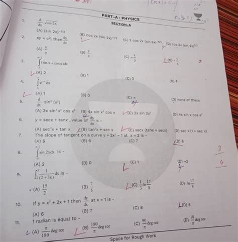 Y Secx Tanx Value Of Dxdy Is A Sec2x TanxL B Tan2x Secx 7 The Sl