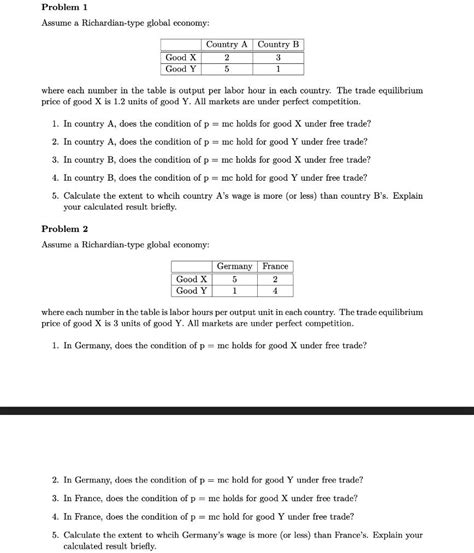 Problem Assune Richardian Type Global Economy Country A Country B Good