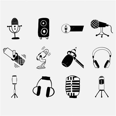 마이크 컬렉션 팟캐스트 및 라디오 무료 벡터 프리미엄 벡터