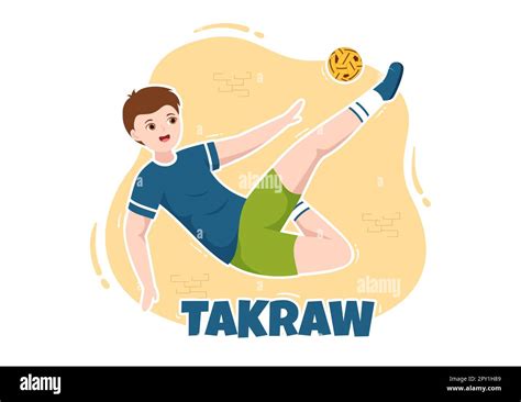 Sepak Takraw Illustration With Athlete Playing Kick Ball On Court In