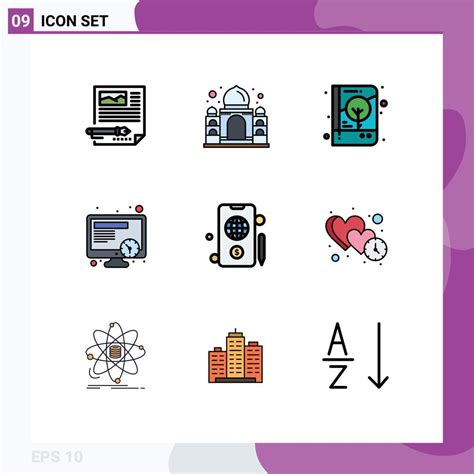 Filledline Flat Color Pack Of 9 Universal Symbols Of Mobile Time India
