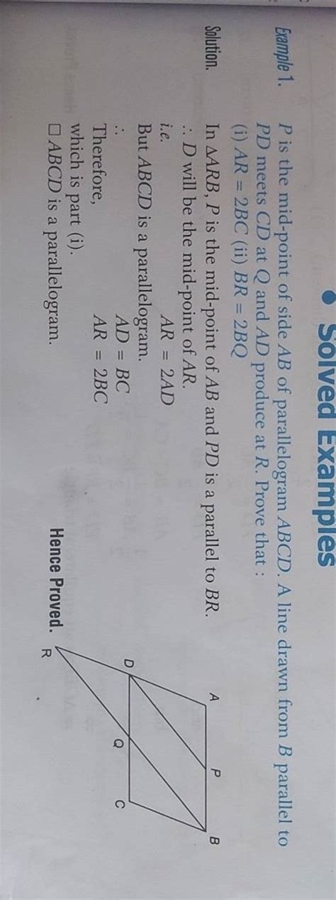 Example 1 P Is The Mid Point Of Side Ab Of Parallelogram Abcd A Line Dr