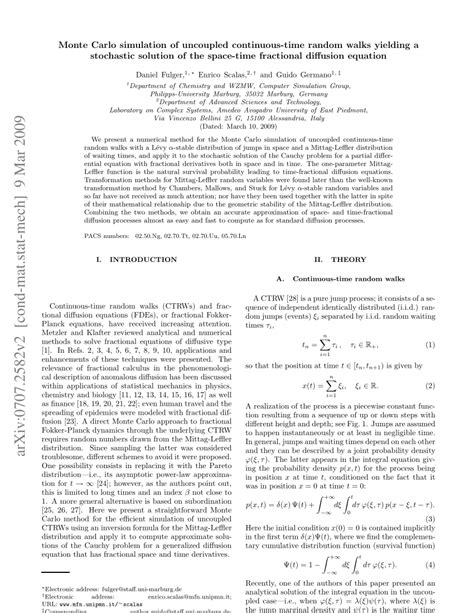 Pdf Monte Carlo Simulation Of Uncoupled Continuous Time Random Walks