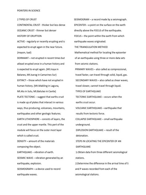 Pointers In Science Pdf Plate Tectonics Earthquakes