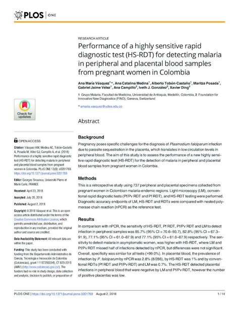 Pdf Performance Of A Highly Sensitive Rapid Diagnostic Test Hs Research Article