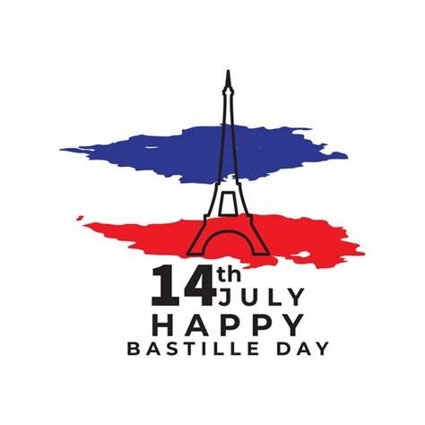 7월 14일 프랑스 국기 배경 브러시 로고 벡터 디자인이 있는 해피 바스티유 데이 프리미엄 벡터