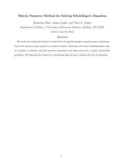 Matrix Numerov Method For Solving SchrÃ¶dingers Equation Abstract