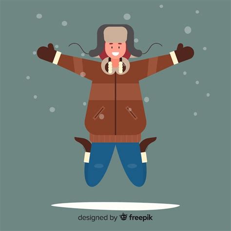 Молодой человек в зимней одежде и прыжки Бесплатно векторы