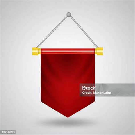 흰색 배경에 격리된 페넌트 벡터 템플릿입니다 로고 전령 기호 스포츠 팀 아이콘 및 브랜딩을위한 복사 공간이있는 빈 빨간색 섬유 플래그 벽에 걸려 명예 기억에 남는 상 공란에