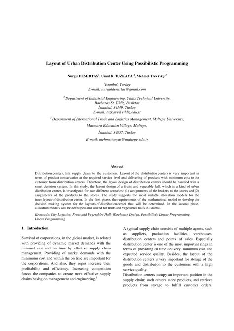 Pdf Layout Of Urban Distribution Center Using Possibilistic Programming