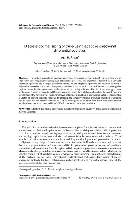 Pdf Discrete Optimal Sizing Of Truss Using Adaptive Directional Differential Evolution