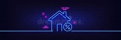 Loan House Percent Line Icon Discount Sign Neon Light Glow Effect