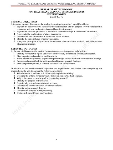 Research Methodology Lecture Notes Pdf Methodology Science