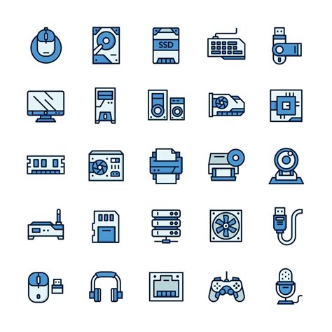 Set Of Computer And Hardware Icons With Outline Color Style Vector Art At Vecteezy