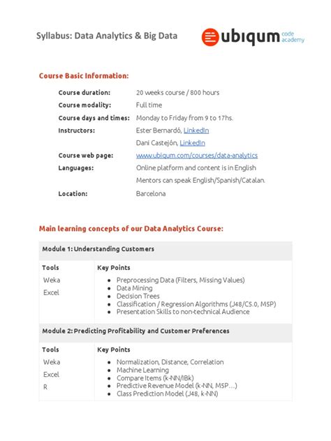 Data Analytics Syllabus Pdf Data Analysis Analytics