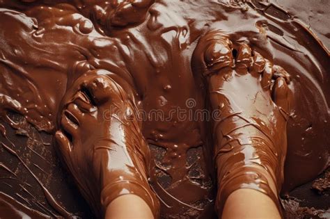 Beautiful Womens Feet Immersed In Rich Chocolate At A Dessert Themed