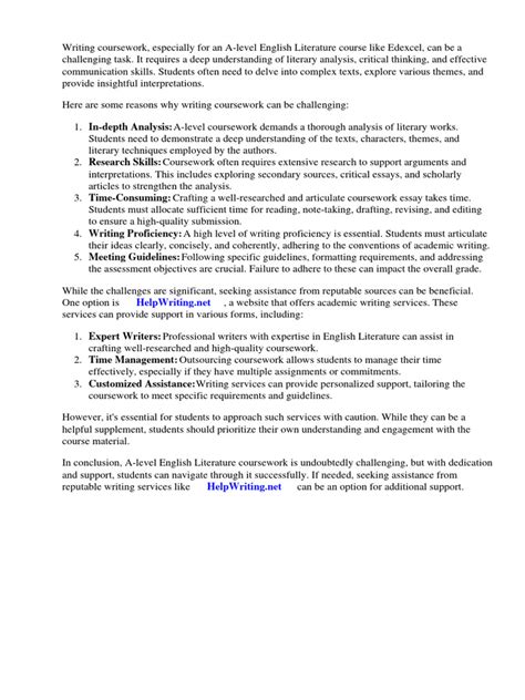 Edexcel English Literature Coursework A Level Pdf Essays Critical Thinking