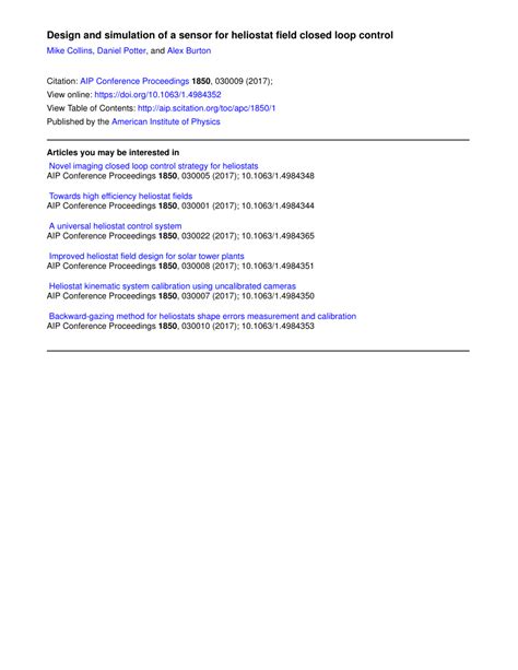Pdf Design And Simulation Of A Sensor For Heliostat Field Closed Loop