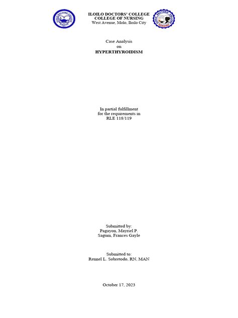 Case Analysis Hyperthyroidism Pdf