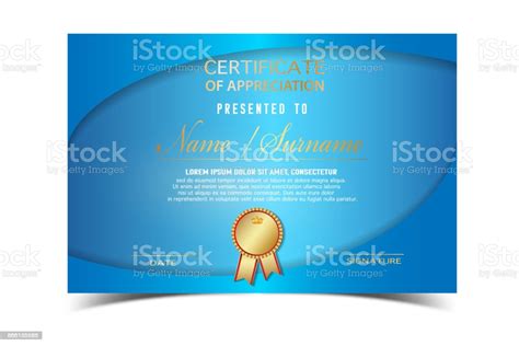 골든 모양과 배지 완료 수상에 대 한 크리에이 티브 인증서 템플릿 깨끗 하 고 졸업장 공식 또는 다른 선수들에 대 한 현대 벡터 일러스트 레이 션 0명에 대한 스톡 벡터