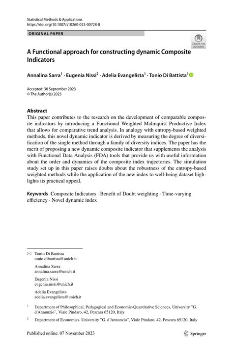 Pdf A Functional Approach For Constructing Dynamic Composite Indicators