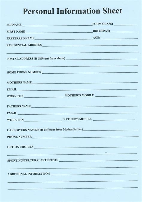 Personal Info Forms Template Luxury Pin By Rita On Personal Information
