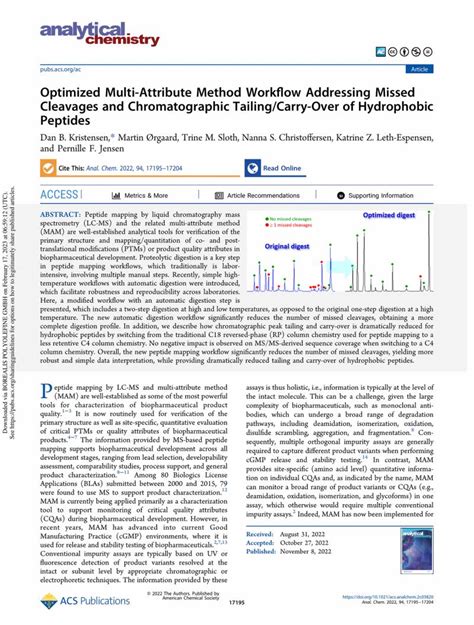 optimized multi attribute method workflow addressing missed cleavages and chromatographic