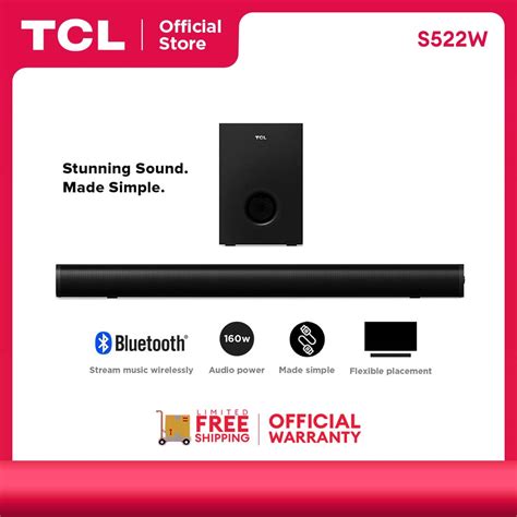 TCL Wireless 2 1ch Sound Bar Speaker System S522W 2 1 Channel Soundbar With Wireless