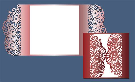 레이저 컷 결혼식 초대장 게이트 접이식 카드 템플릿 공작 깃털 결혼식 초대장 또는 추상적 인 장식품이있는 인사말 카드 커버