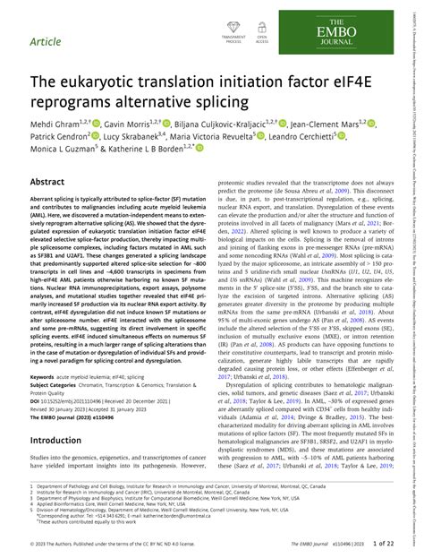 Pdf The Eukaryotic Translation Initiation Factor Eif4e Reprograms