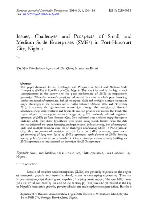 Pdf Issues Challengesand Prospectsof Small And Medium Scale Enterprises Smes In Port
