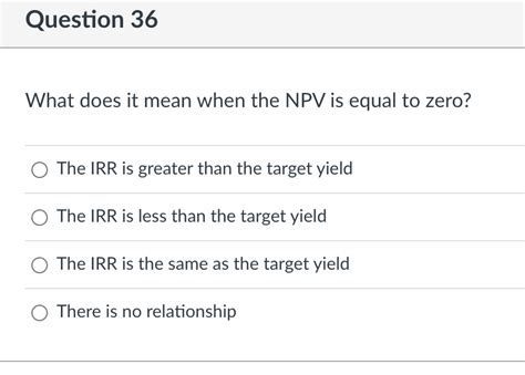 Solved What Does It Mean When The NPV Is Equal To Zero The Chegg Com