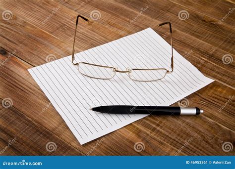 Paper Pen And Glasses Stock Image Image Of Pencil Background 46953361