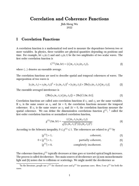 Qo Note 8 Correlation And Coherence Functions Pdf Coherence