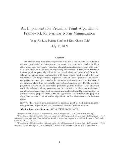 Pdf An Implementable Proximal Point Algorithmic Framework For Nuclear