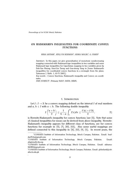Pdf On Hadamards Inequalities For Coordinate Convex Functions