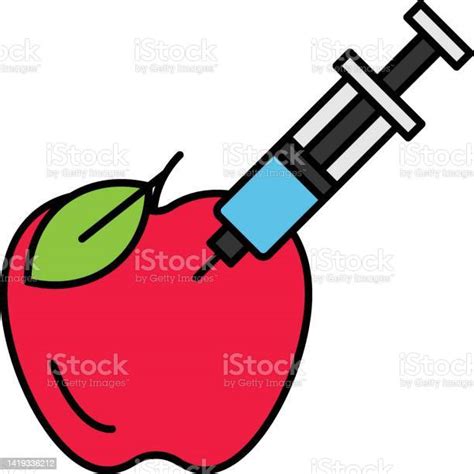 유전자 변형 유기체 개념 생체 공학 과일 벡터 컬러 아이콘 디자인 생화학 기호 생명 공학 및 생화학 기호 과학 및 엔지니어링 스톡 일러스트 레이 션 0명에 대한 스톡 벡터