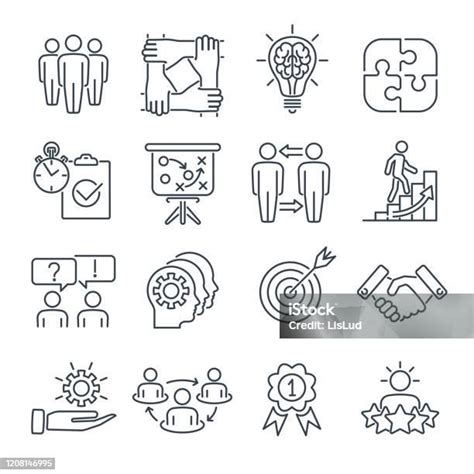 팀워크 협업 라인 아이콘 세트 계획에 대한 스톡 벡터 아트 및 기타 이미지 계획 아이콘 경영자 Istock