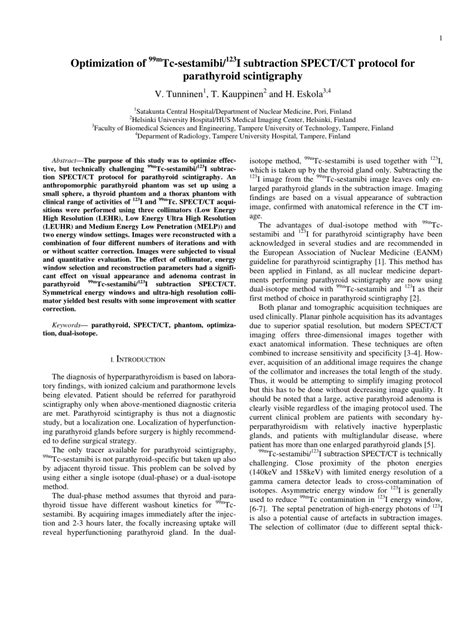 Pdf Optimization Of 99mtc Sestamibi123i Subtraction Spectct Protocol For Parathyroid